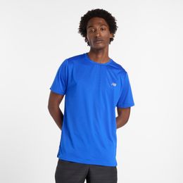 Laufshirt New Balance "SPORT ESSENTIAL T-SHIRT", Herren, Gr. S, blau (blau gemston), Web, Obermaterial: 100% Polyester, regular fit normal, Rundhals, eng normaler Saum, Shirts Laufshirt, Regular Fit, kurze &Auml;rmel, mit Rundhalsausschnitt