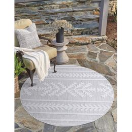 Teppich Carpet City "In-& Outdoorteppich Santorini 411, 3D-Effekt, Boho-Optik", grau, H:5mm &Oslash;:200cm, Polypropylen, Teppiche, Teppich, Wetterfest & UV-best&auml;ndig f&uuml;r Terrasse, Balkon, K&uuml;che, Flur