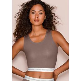 Achseltop Copenhagen Studios, Damen, Gr. XS (34), N-Gr, braun, Single Jersey, Obermaterial: 50% Modal (TENCEL&trade;), 45% Baumwolle, 5% Elasthan, unifarben, tiefer Rundhals, Unterhemden Achseltop, mit weichem Logobund und aus elastischer Baumwoll-Modal-Qualit&auml;t