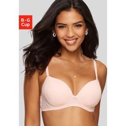 Schalen-BH Lascana "Tiziana", Damen, Gr. 90, Cup G, beige (puder), Microtouch, Obermaterial: 71% Polyamid, 16% Polyester, 13% Elasthan, BHs Schalen-BH, mit dekorativer Spitze, Dessous