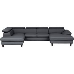 Wohnlandschaft Home Affaire "Pilot U-Form", grau (fango), B:331cm T:108cm, Sofas, Wohnlandschaft, mit Kopfteilverstellung, wahlweise mit Bettfunktion & Bettkasten