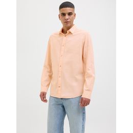 Jack & Jones Langarmhemd JACK & JONES "JJESUMMER SHIRT LS SN", Herren, Gr. M, N-Gr, orange (peach parfait), Web, Obermaterial: 83% Baumwolle, 17% Leinen, unifarben, comfort fit taillenbedeckt, ohne Ausschnitt, Manschette, Hemden Langarmhemd, mit Hemdkragen