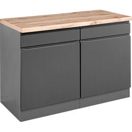 Unterschrank KOCHSTATION "KS-Bruneck", grau (graphit, wotaneiche), B:120cm H:86cm T:60cm, Holzwerkstoff, Schr&auml;nke, Unterschrank, >>Bruneck<< 120 cm breit, f&uuml;r viel Stauraum, hochwertige MDF-Fronten