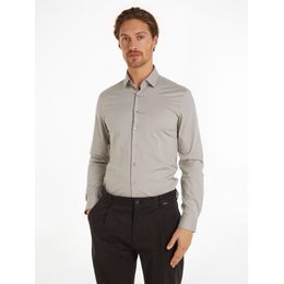Businesshemd Calvin Klein "POPLIN STRETCH SLIM SHIRT", Herren, Gr. 45, N-Gr, grau (london fog), Popeline, Obermaterial: 97% Baumwolle, 3% Elasthan, unifarben, slim fit, &Auml;rmel mit &Auml;rmelschlitz 2-Knopf-Manschette, Hemden Businesshemd, mit Kentkragen, Logoprint auf Brusth&ouml;he