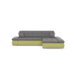Ecksofa DOMO collection "Moric, L-Form, XXL-Sofa - Breite 300cm, viel Platz, auch in Cord", gelb (schlamm), B:300cm H:80cm T:172cm, Kunstleder SOFTLUX / Struktur (90% Polyester/ 10% Polyacryl);Microfaser PRIMABELLE (100% Polyester)/ Struktur (90% Polyester/ 10% Polyacryl), Sofas, Ecksofa, wahlweise mit Bettfunktion und Armteilverstellung, gelb-schlamm