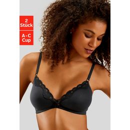 Bralette-BH Petite Fleur, Damen, Gr. 85, Cup B, schwarz (2xschwarz), Spitze, Obermaterial: 90% Baumwolle, 5% Elasthan, 5% Polyamid, BHs Bralette-BH, ohne B&uuml;gel aus Baumwolle mit Spitze, Topseller