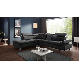 Ecksofa exxpo - SOFA FASHION "Fiji, L-Form", schwarz, B:272cm H:98cm T:232cm, Luxus-Kunstleder;Webstoff (100% Polyester);Webvelours (100% Polyester), Sofas, Ecksofa, mit Kopf- bzw. R&uuml;ckenverstellung, wahlweise mit Bettfunktion