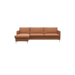 Ecksofa FLEXLUX "Fiore, L-Form, bequem und komfortabel durch hochwertigem Sitzaufbau", braun (modern cogna), B:247cm H:85cm T:92cm, 100% Echteder, Sofas, Ecksofa, schmale Armlehnen, Kaltschaum, F&uuml;&szlig;e Alu