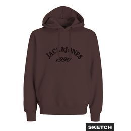 Jack & Jones Kapuzensweatshirt JACK & JONES "JORBLEECKER BRANDING SWEAT HOOD BF", Herren, Gr. S, deep mahogany detail:jj, angeraute Sweatware, Obermaterial: 70% Baumwolle, 30% Polyester, unifarben, relaxed fit, Rippb&uuml;ndchen, Sweatshirts Kapuzensweatshirt