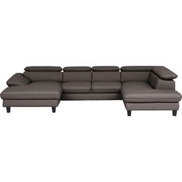 Wohnlandschaft Home Affaire "Pilot U-Form", braun (cacao), B:331cm T:108cm, Sofas, Wohnlandschaft, mit Kopfteilverstellung, wahlweise mit Bettfunktion & Bettkasten
