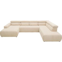 Wohnlandschaft DOMO collection "Brandon, belastbar bis 140kg/ Sitz, B/T: 359/228 cm, U-Form", beige (creme), Sofas, B/H/T: 359cm x 80cm x 228cm, Cord, Recamiere links, ohne Sitztiefenverstellung, Kunstleder SOFTLUX;Luxus-Microfaser in Antikleder-Optik (100% Polyester);Luxus-Microfaser (100% Polyester), Antiklederoptik, Wohnlandschaft, ohne Sitztiefenverstellung, Cord, creme, B:359cm H:80cm T:228cm
