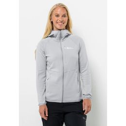 Fleecejacke Jack Wolfskin "KOLBENBERG HOODED FZ W", Damen, Gr. XS, grau (cool, grau), Obermaterial: 95% Polyester, 5% sonstige Fasern. Futter: 100% Polyester, Jacken Fleecejacke