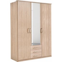 Kleiderschrank Priess "Husum", braun (struktureichefarben hell), B:140cm H:196cm T:57cm, Holzwerkstoff, Schr&auml;nke, Kleiderschrank, mit dekorativen Kranz, wahlweise mit Schubk&auml;sten
