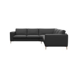 Ecksofa FLEXLUX "Fiore, gleichschenklig, super Sitzkomfort durch Kaltschaum im Sitz", schwarz (deep schwarz), B:257cm H:85cm T:92cm, 100% Echteder, Sofas, Ecksofa, breite Armlehnen, F&uuml;&szlig;e Alu+ Eiche, L-Form