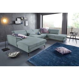 Sit & More Wohnlandschaft SIT & MORE "Percy U-Form", blau (aqua), B:343cm H:77cm T:235cm, Sofas, Wohnlandschaft, 12 cm Fu&szlig;h&ouml;he, Sitztiefenverstellung, wahlweise in 2 Fu&szlig;farben