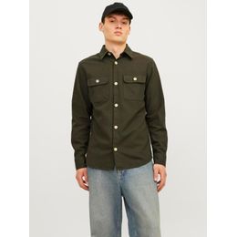 Jack & Jones Langarmhemd JACK & JONES "JJEDARREN OVERSHIRT LS NOOS", Herren, Gr. XS, N-Gr, gr&uuml;n (forest night fit:solid), Twill, Obermaterial: 60% Baumwolle, 40% Polyester, unifarben, comfort fit, 2-Knopf-Manschette, Hemden Langarmhemd