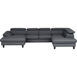Wohnlandschaft Home Affaire "Pilot U-Form", grau (fango), B:331cm T:108cm, Sofas, Wohnlandschaft, mit Kopfteilverstellung, wahlweise mit Bettfunktion & Bettkasten