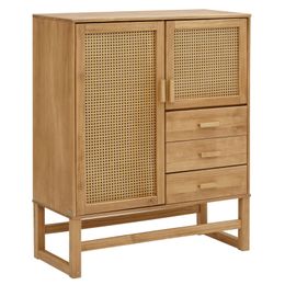 Highboard OTTO HOME "Linz", beige (honigfarben), B:90cm H:110cm T:38cm, FSC-zertifiziertes Massivholz, Sideboards, Highboard, Stauraumschrank mit Rattangeflecht auf den T&uuml;rfronten, Massivholz