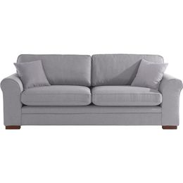 3-Sitzer Home Affaire "Broughton", silber, B:233cm H:92cm T:94cm, 100% Polyester, Sofas, 3-Sitzer, weicher Sitzkomfort, incl. 2 Zierkissen, Keder