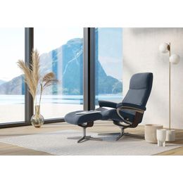 Relaxsessel stressless "View", blau (sparrow blau paloma), B:82cm H:109cm T:81cm, Leder PALOMA: PALOMA ist ein durchgef&auml;rbtes Semianilin-M&ouml;belleder mit nat&uuml;rlicher Narbung., Sessel, Relaxsessel, mit Hocker, mit Cross Base, Gr&ouml;&szlig;e S, M & L, Holzakzent Wenge