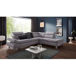 Ecksofa exxpo - SOFA FASHION "Fiji, L-Form", grau (grau melange), B:272cm H:98cm T:232cm, Luxus-Kunstleder;Webstoff (100% Polyester);Webvelours (100% Polyester), Sofas, Ecksofa, mit Kopf- bzw. R&uuml;ckenverstellung, wahlweise mit Bettfunktion