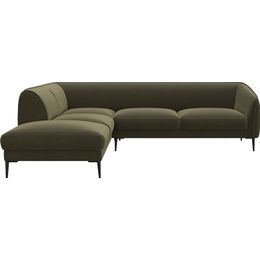 Ecksofa FLEXLUX "Belle Designsofa, L-Form, B/T 268/209 cm", gr&uuml;n (moss gr&uuml;n), B:268cm H:74cm T:209cm, 100% Polyester, Sofas, Ecksofa, Skandinavisches Design, In hochwertiger Verarbeitung