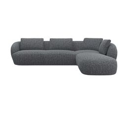 Ecksofa FLEXLUX "Torino, rund, L-Form, Sofa-Ecke mit Ottomane", grau (forrest grau), B:296cm H:85cm T:237cm, Sofas, Ecksofa, Modernes, organisches Sofa-Design, Kaltschaum, Wellenunterfederung