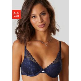 Push-up-BH s.Oliver "Amelie", Damen, Gr. 70, Cup B, blau (dunkelblau), Spitze, Obermaterial: 60% Polyamid, 35% Polyester, 5% Elasthan, BHs Push-up-BH, aus floraler, transparenter Spitze, Dessous