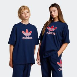 T-Shirt adidas originals "OVERSIZE TREFOIL", Jungen, Gr. 128, blau (night indigo), Obermaterial: 100% Baumwolle, normal, Rundhals, Shirts T-Shirt, lockerer und l&auml;ssiger Schnitt, f&uuml;r Kinder, mit gro&szlig;em Trefoil-Logo