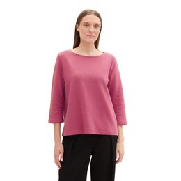 Langarmshirt Tom Tailor, Damen, Gr. S (36), pink (pink velvet), Obermaterial: 75% Baumwolle, 20% Polyester, 5% Elasthan, Strukturmuster, regular fit taillenbedeckt, U-Boot-Ausschnitt, Shirts Langarmshirt, mit Struktur