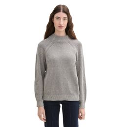 Stehkragenpullover Tom Tailor, Damen, Gr. XXXL(46), grau (explicit grau rib structure), Strick, Obermaterial: 65% Baumwolle, 30% Polyamid, 5% Wolle, regular fit, Rundhals, Pullover Stehkragenpullover