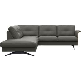 Ecksofa FLEXLUX "Glow, super bequem durch hochwertigem Sitzaufbau mit Federkern, L-Form", grau (warm mineral grau), B:236cm H:81cm T:224cm, 100% Echteder, Sofas, Ecksofa, Modernes skandinavisches Design