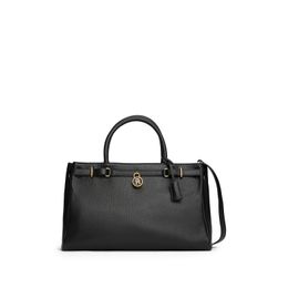 Tragetasche Tommy Hilfiger "AMERICAN ICON TOTE LEATHER", Damen, Gr. B/H/T: 39cm x 24cm x 17cm, schwarz, Leder, Taschen Tragetasche, Damen Handtasche, Schultertasche mit TH-Schlo&szlig;-Schmuckelement