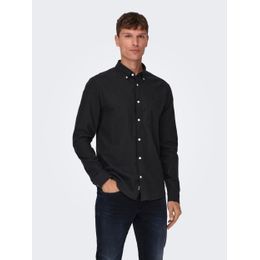 Only & Sons Langarmhemd ONLY & SONS "ONSGUDMUND SLIM 1-PKT SOLID SHIRT NOOS", Herren, Gr. XXL, N-Gr, schwarz, Web, Obermaterial: 100% Baumwolle, unifarben, slim fit, Rundhals, 2-Knopf-Manschette, Hemden Langarmhemd