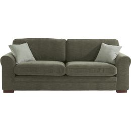 3-Sitzer Home Affaire "Broughton", gr&uuml;n, B:233cm H:92cm T:94cm, 100% Polyester, Sofas, 3-Sitzer, weicher Sitzkomfort, incl. 2 Zierkissen, Keder