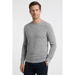 Rundhalspullover OLYMP "OLYMP Strick Casual", Herren, Gr. 4XL, grau, Obermaterial: 100% Baumwolle, schmal, Rundhals, Pullover Rundhalspullover, mit modischem Strukturmuster