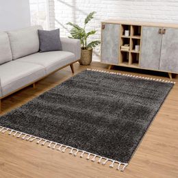 Hochflor-Teppich Carpet City "Pulpy 100" Gr. 6, grau (anthrazit), B:200cm H:30mm L:290cm, Kunstfaser, Teppiche, Hochflor-Teppich, L&auml;ufer, weich, mit Fransen, uni, viele Gr&ouml;&szlig;en, Wohnzimmer, Schafzimmer
