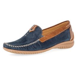 Mokassin Gabor "FLORENZ", Damen, Gr. 39, blau (blau, cognac), Kalbsleder, Nubukleder, Schuhe Mokassin, Slipper, Schlupfschuh, Bequmschuh mit Kontrastnaht, Weite G (=weit)