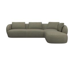Ecksofa FLEXLUX "Torino, rund, L-Form, Sofa-Ecke mit Ottomane", gr&uuml;n (fall gr&uuml;n), B:296cm H:85cm T:237cm, Sofas, Ecksofa, Modernes, organisches Sofa-Design, Kaltschaum, Wellenunterfederung