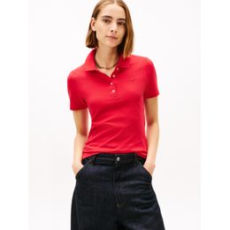 Poloshirt Tommy Hilfiger "1985 Slim Fit Pique Premium", Damen, Gr. XXXL(46), primary rot, Piqu&eacute;, Obermaterial: 96% Baumwolle, 4% Elasthan, unifarben, slim fit h&uuml;ftlang, abgesteppt, Shirts Poloshirt, mit Logostickerei, mit Seitenschlitzen
