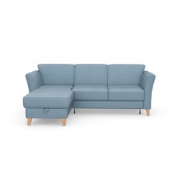 Sit & More Ecksofa SIT & MORE "Visby L-Form", blau (hellblau), B:248cm H:87cm T:162cm, Sofas, Ecksofa, Wahlweise mit Bettfunktion und Bettkasten, frei im Raum stellbar