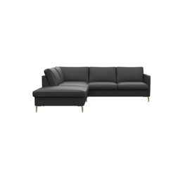 Ecksofa FLEXLUX "Fiore, L-Form, super bequem durch Kaltschaum im Sitz", schwarz (deep schwarz), B:234cm H:85cm T:225cm, 100% Echteder, Sofas, Ecksofa, schmale Armlehnen, F&uuml;&szlig;e Alu/Eiche, B/T 234/225 cm