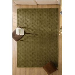 Teppich Wecon Home "Castello THREE", oliv gr&uuml;n, B:200cm H:7mm L:300cm, Schurwolle, Teppiche, Teppich, Schurwolle, Kurzflor mit Hoch-Tief-Effekt, Wohnzimmer, Punktmuster