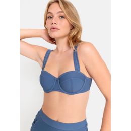 B&uuml;gel-Bikini-Top LSCN BY LASCANA "Gina", Damen, Gr. 42, Cup C, blau (rauchblau), Recycling-Polyamid, unifarben, Bikini-Oberteile B&uuml;gel-Bikini-Top, mit gerafften Tr&auml;gern
