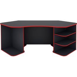 Gamingtisch ByLiving "Thanatos", rot (anthrazit, rot, anthrazit, rot, anthrazit, rot), B:198cm H:76cm T:85cm, Tische, Gamingtisch, Breite 198 cm, moderner Eckschreibtisch