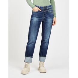 Straight-Jeans Gang "94STACY", Damen, Gr. 31, N-Gr, blau (dunkelblau cross hatch), Denim/Jeans, Obermaterial: 93% Baumwolle, 5% Polyester, 2% Elasthan, regular fit lang, Jeans Straight-Jeans, mit zus&auml;tzlicher Passe vorn