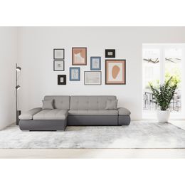 Ecksofa DOMO collection "Moric, L-Form, XXL-Sofa - Breite 300cm, viel Platz, auch in Cord", grau (silber), B:300cm H:80cm T:172cm, Kunstleder SOFTLUX / Struktur (90% Polyester/ 10% Polyacryl);Microfaser PRIMABELLE (100% Polyester)/ Struktur (90% Polyester/ 10% Polyacryl), Sofas, Ecksofa, wahlweise mit Bettfunktion und Armteilverstellung, grau-silber