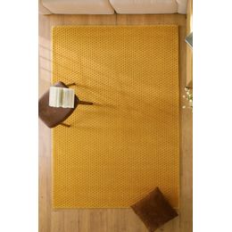 Teppich Wecon Home "Castello THREE", gelb, B:160cm H:7mm L:230cm, Schurwolle, Teppiche, Teppich, Schurwolle, Kurzflor mit Hoch-Tief-Effekt, Wohnzimmer, Punktmuster