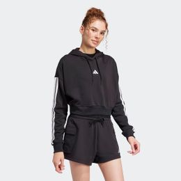 Kapuzensweatshirt adidas Sportswear "ESSENTIALS 3-STREIFEN FRENCH TERRY CROP HOODIE", Damen, Gr. XL, schwarz-wei&szlig; (schwarz, wei&szlig;), Obermaterial: 55% Baumwolle, 36% Polyester, 9% Viskose, angesetztes B&uuml;ndchen, Sweatshirts Kapuzensweatshirt