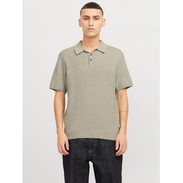 Jack & Jones Polokragenpullover JACK & JONES "JPRCCCOOPER KNIT POLO SS SN", Herren, Gr. S, vetiver detail:twist, Strick, Obermaterial: 100% Baumwolle, unifarben, regular fit h&uuml;ftbedeckend, Rundhals, Pullover Polokragenpullover